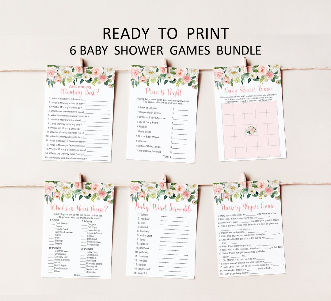 Pink Blush Baby Shower Games Bundle Boho Baby Shower Games Printable ...