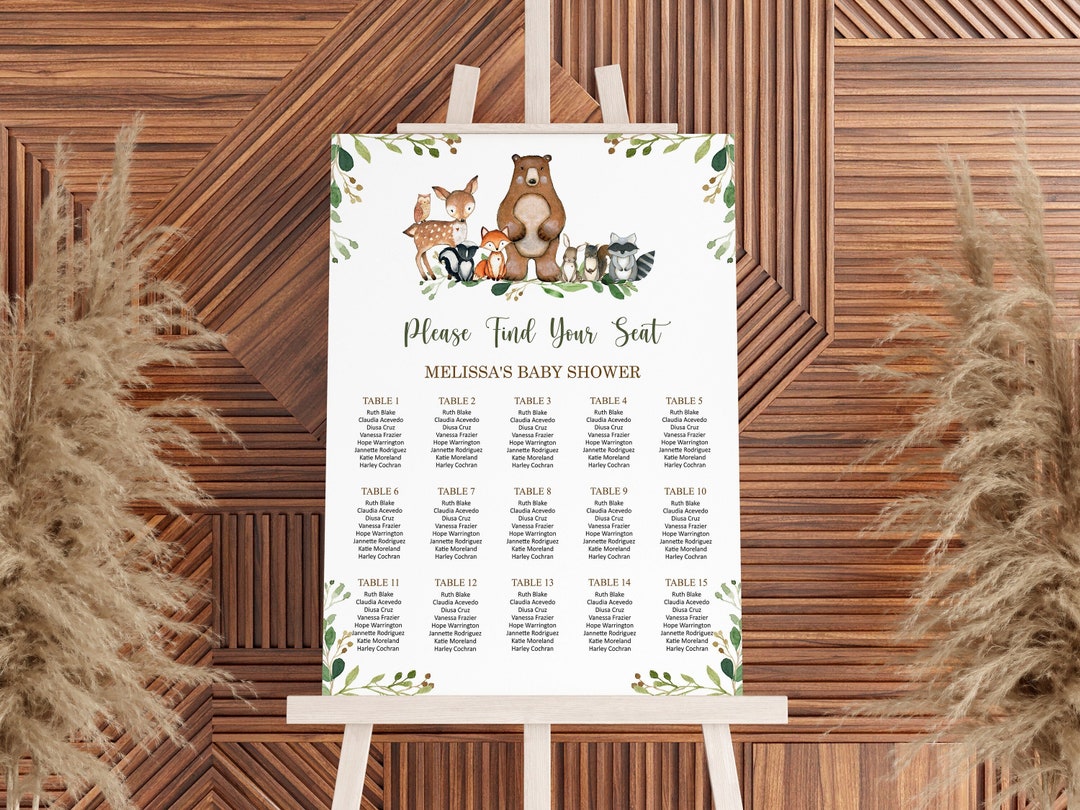 Editable Woodland Animals Seating Chart Woodland Baby Shower Wild One ...