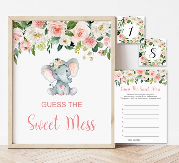 Elephant Guess The Sweet Mess Dirty Diaper Candy Bar Game Pink Elephant ...