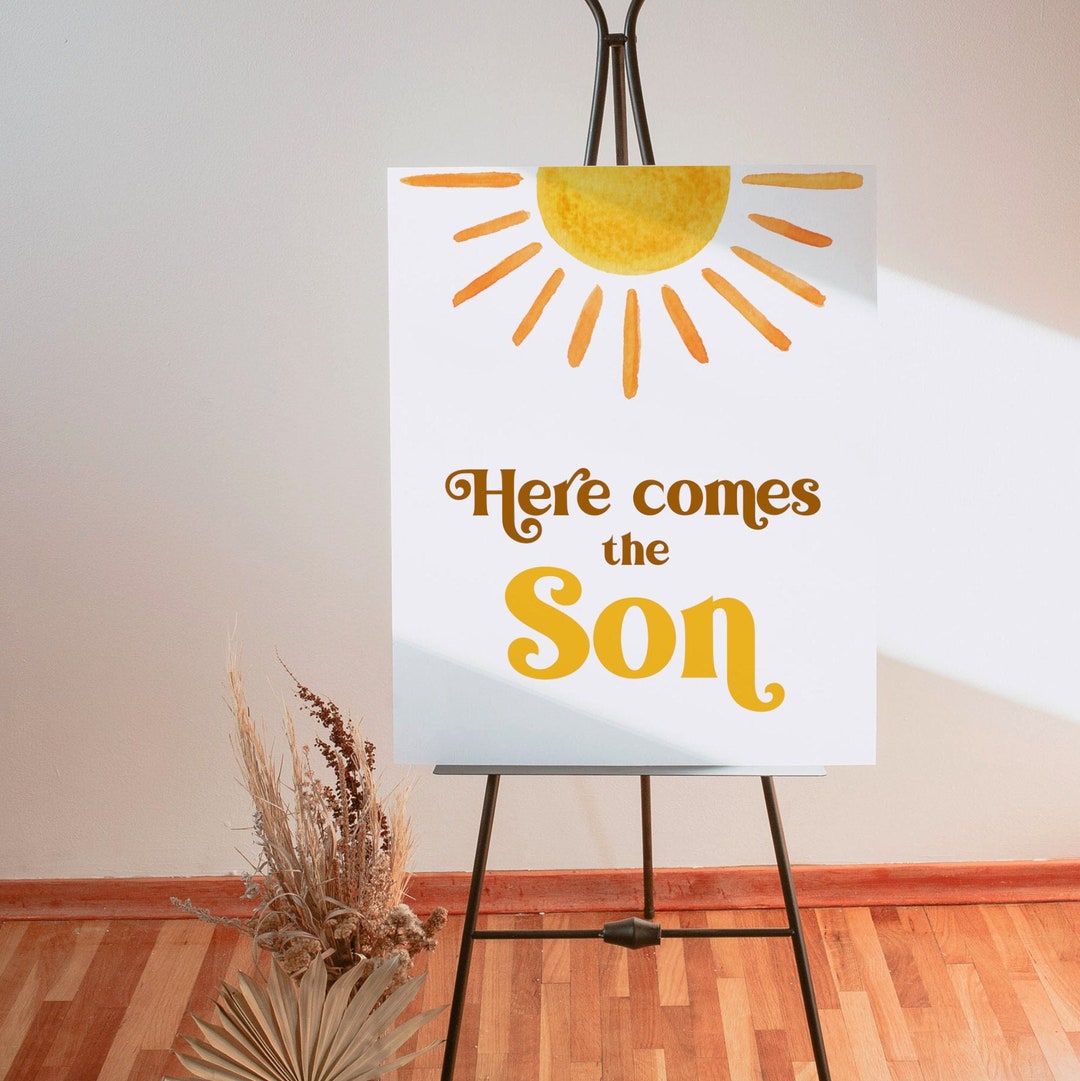 Here Comes the Son Sign 16x20 Printable Sun Baby Shower Retro Boho ...