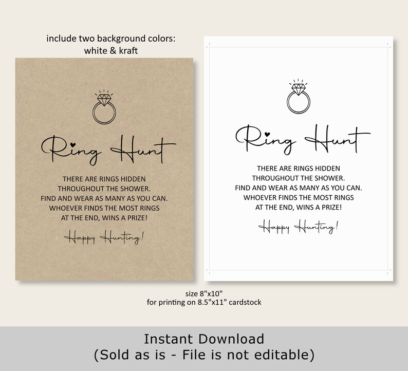 Ring Hunt Game Find the Rings Bridal Shower Game Printable Minimal ...