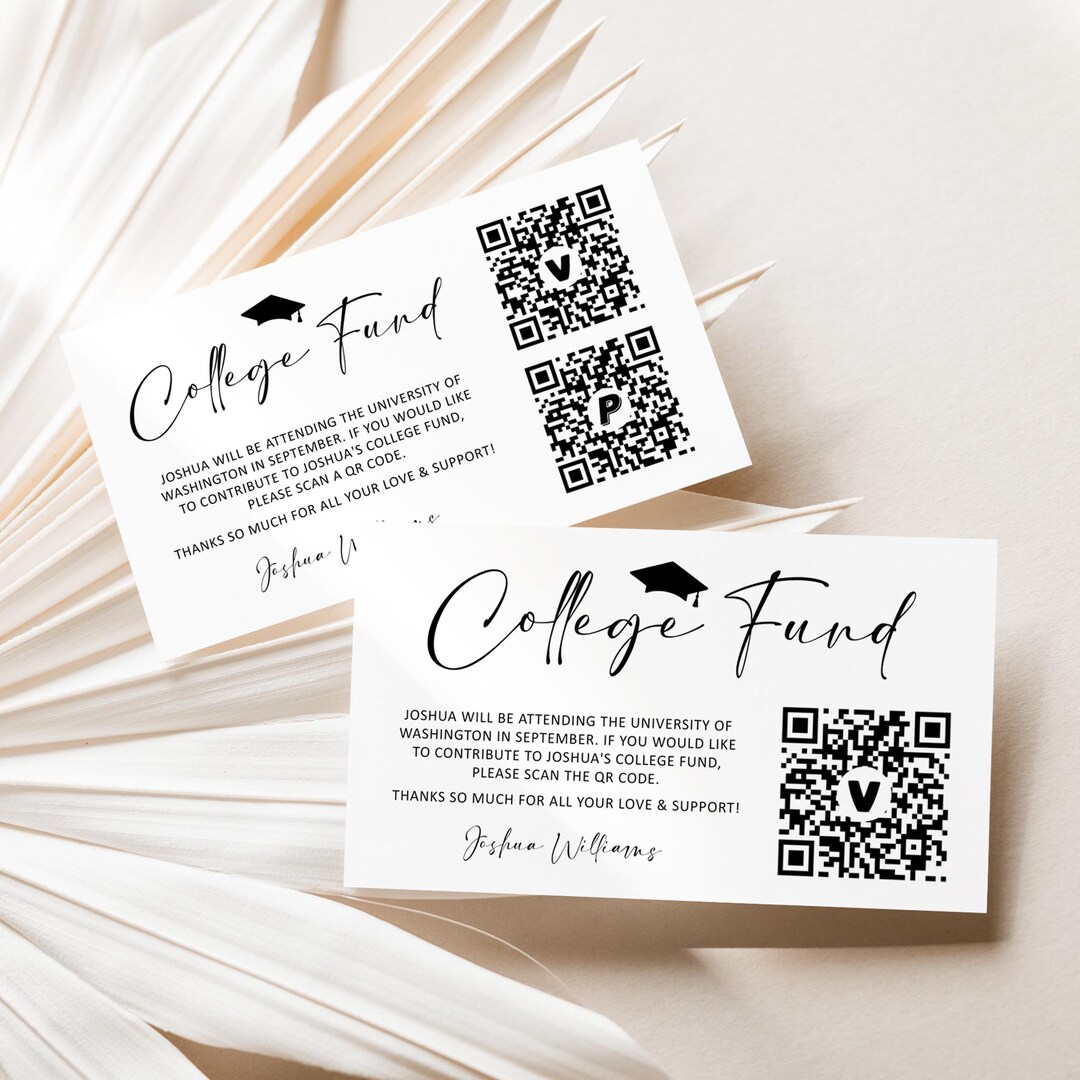 Editable College Fund QR Code Card Graduation Money Gift Venmo Card ...