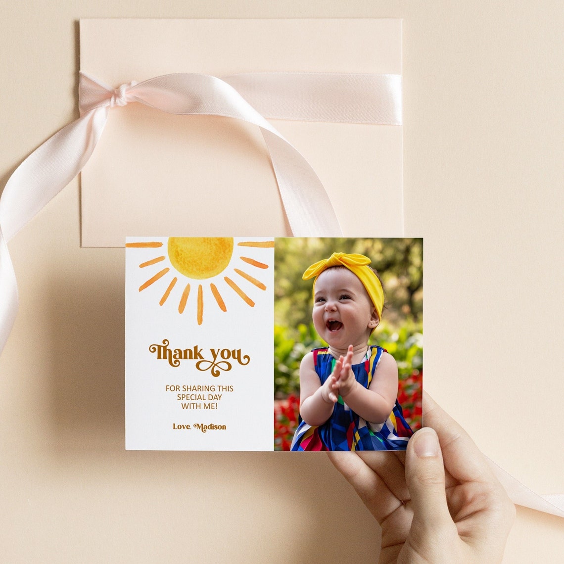 Editable Sun Photo Thank You Card First Trip Around the Sun Birthday ...