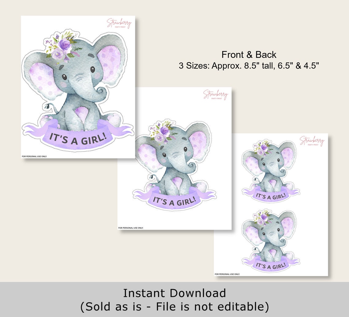 PRINTABLE Elephant Centerpieces Purple Elephant Baby Shower - Etsy
