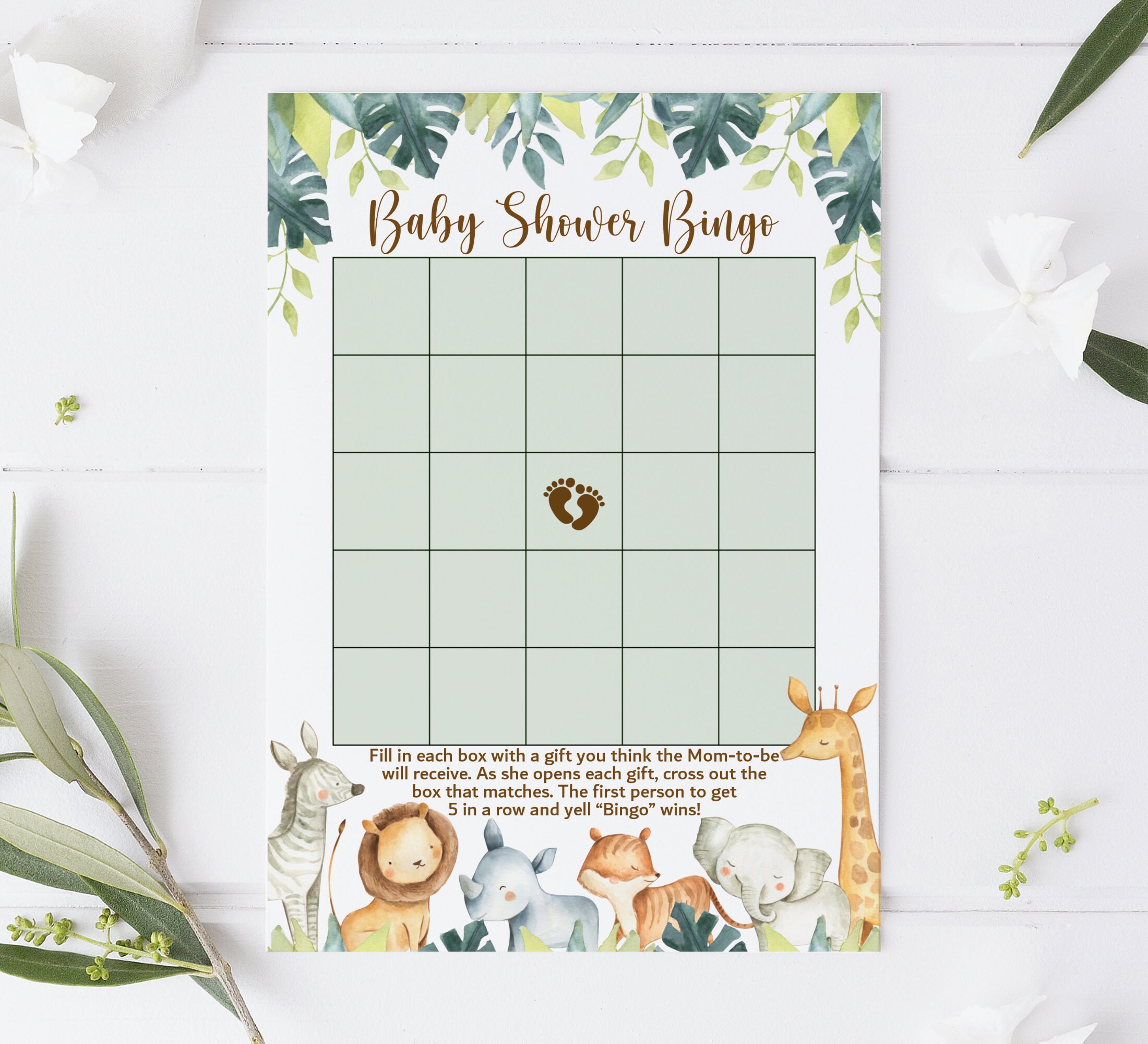 Bingo Game Cards Jungle Baby Shower Safari Baby Shower Game | Etsy