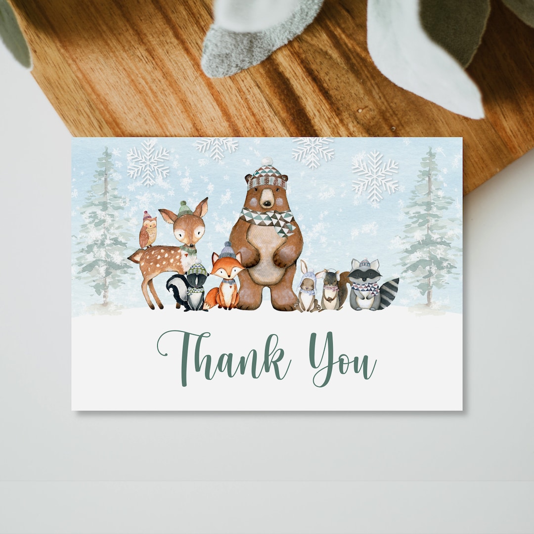 Woodland Animals Thank You Card Winter Woodland Baby Shower Woodland ...