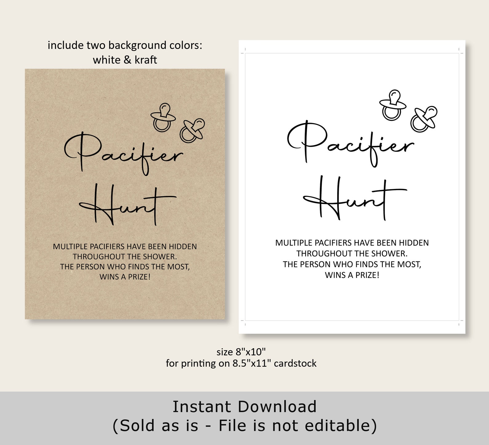 Pacifier Hunt Sign Minimalist Baby Shower Game Find the Pacifier Game ...