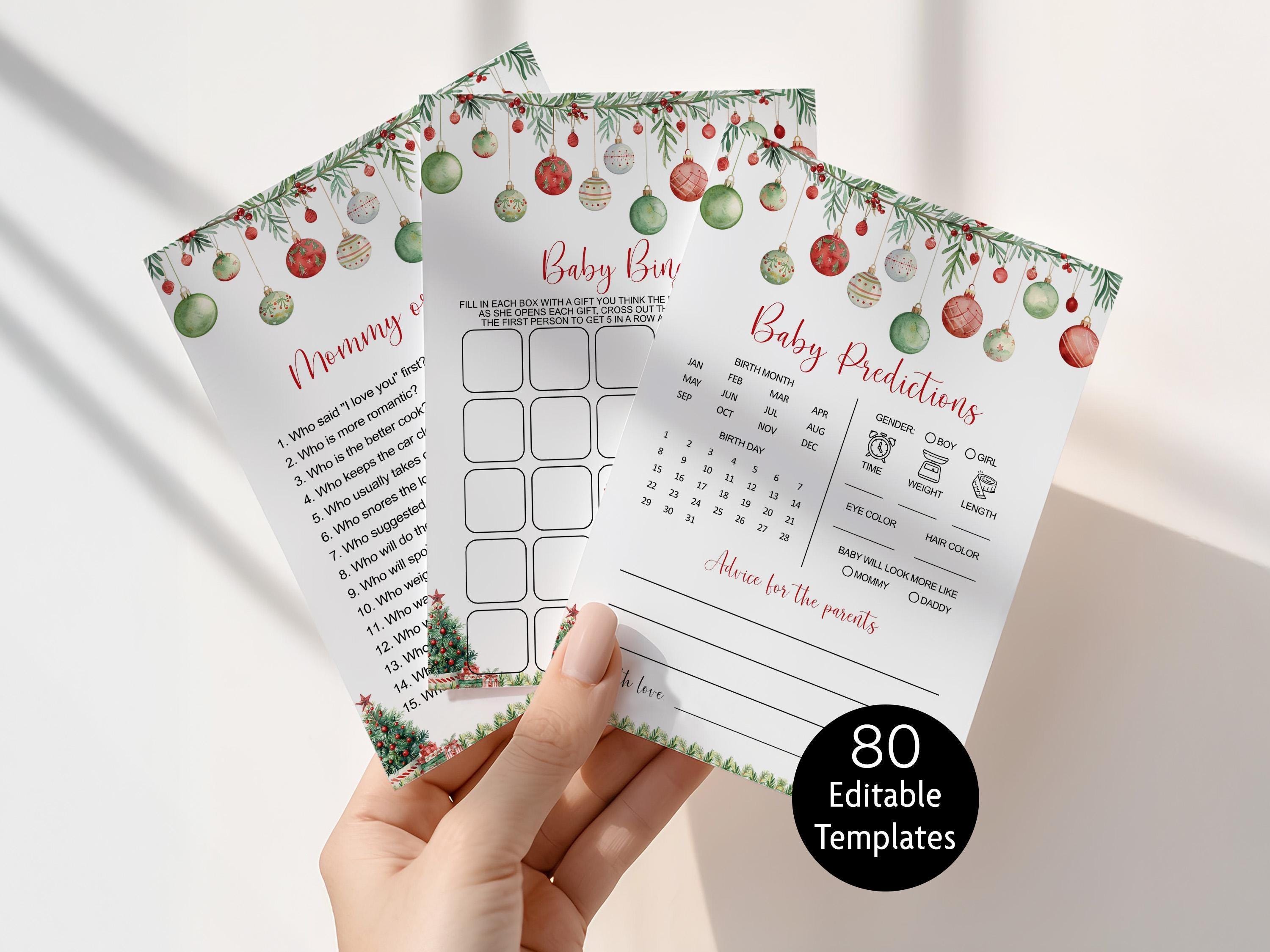 Editable Christmas Baby Shower Games Bundle – Traditional Red & Green ...