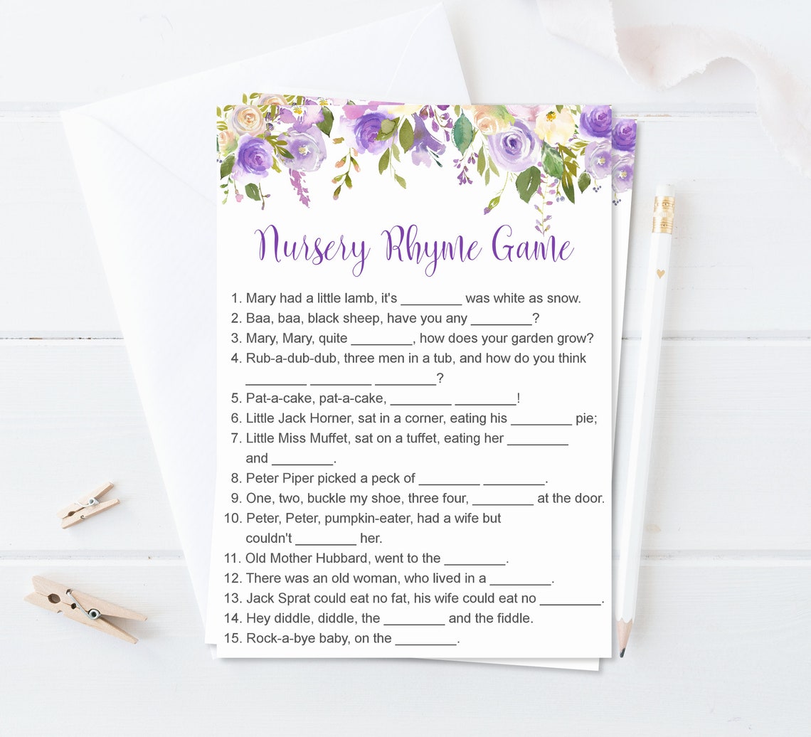 Purple Baby Shower Game Bundle Games Printable Baby Shower Games ...
