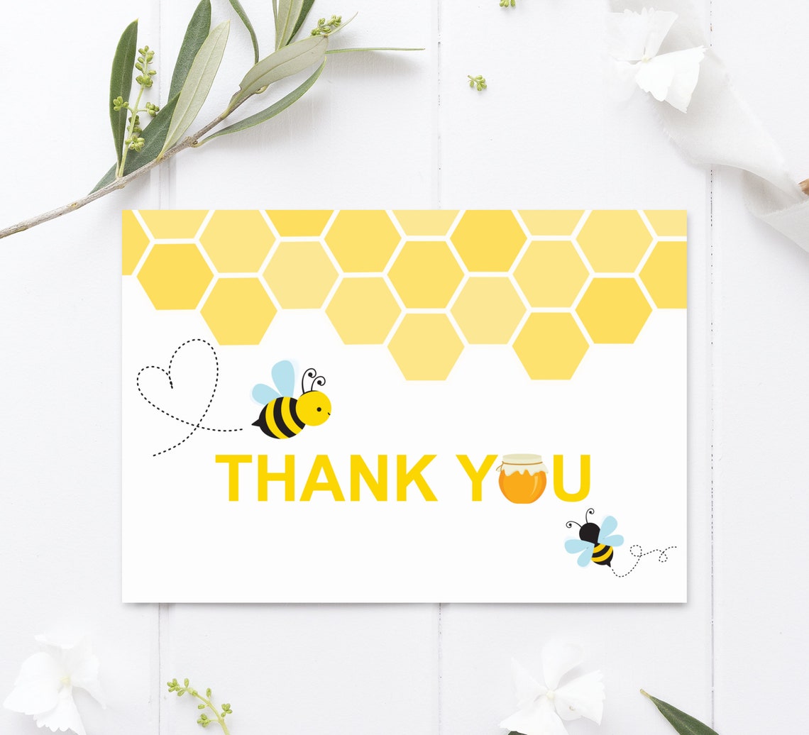 Bee Thank You Card Template Printable Thank You Card Folded | Etsy