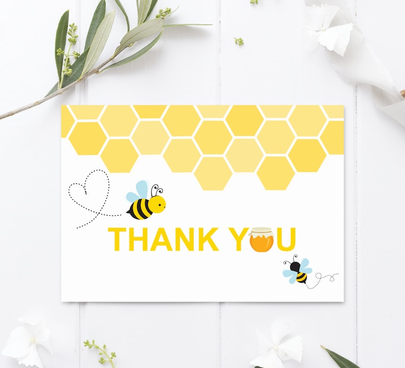 Bee Thank You Card Template Printable Thank You Card Folded - Etsy