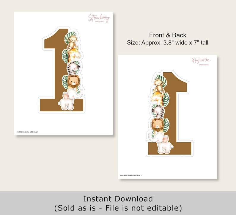 PRINTABLE Jungle Number 1 Cake Topper Jungle First Birthday - Etsy