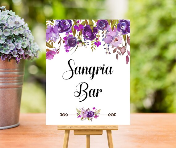 Sangria Bar Sign Purple Bridal Shower Sign Baby Shower Decorations ...