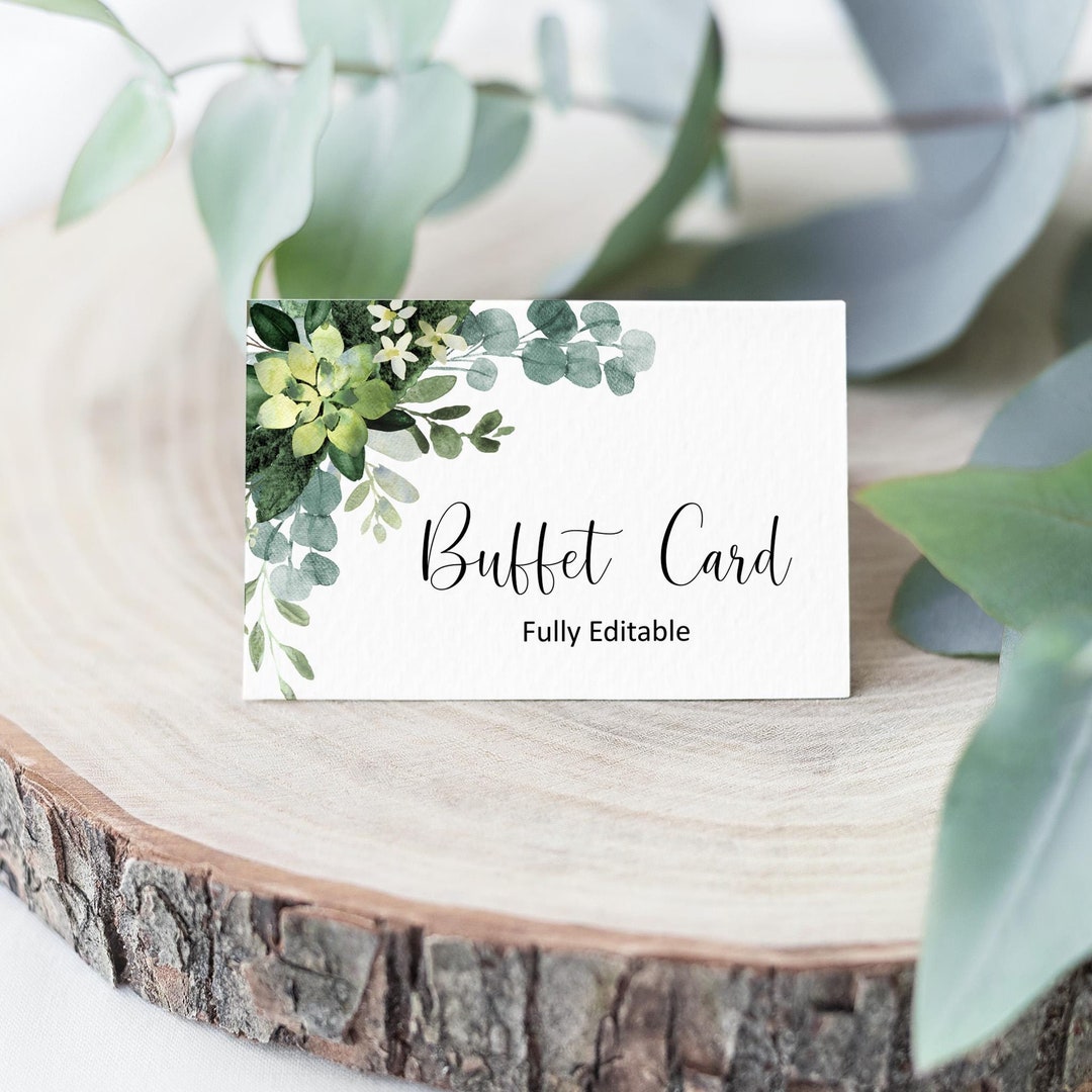 Greenery Succulent Editable Buffet Food Card Food Label Food Sign Table ...