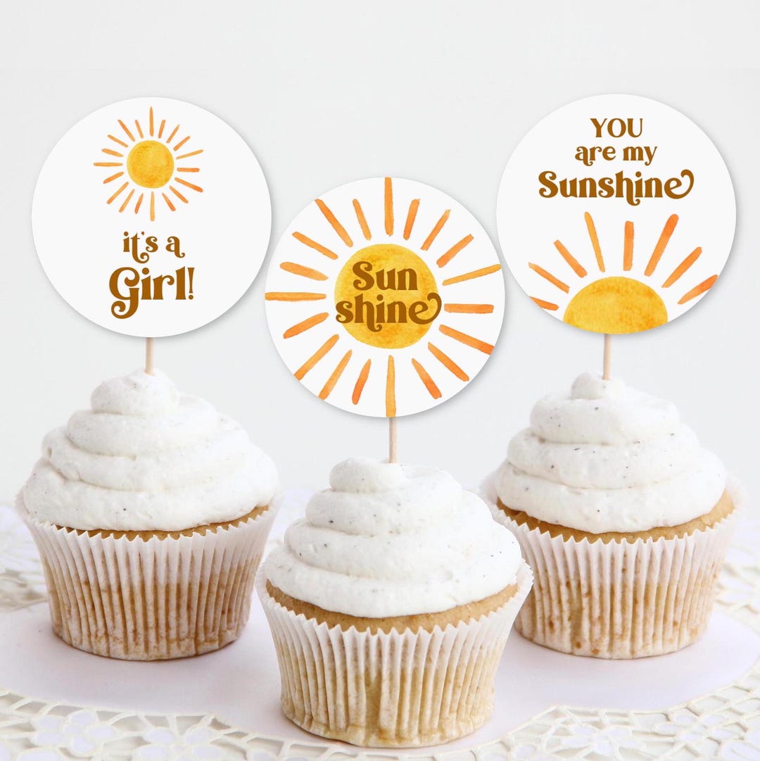 Sunshine Baby Shower Cupcake Toppers You Are My Sunshine Girl Retro ...