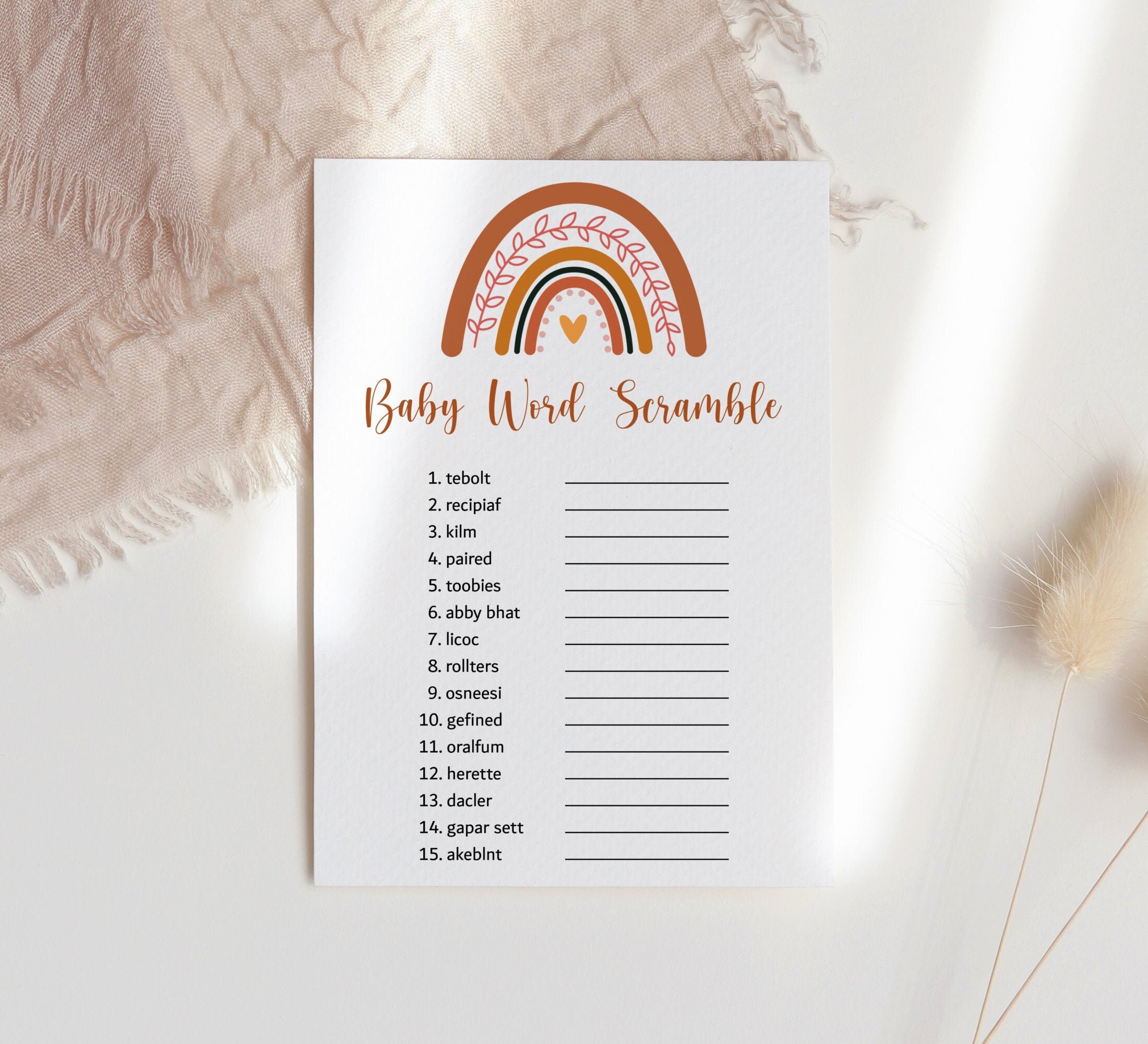 Baby Word Scramble Game Rainbow Baby Shower Game Boho Baby | Etsy