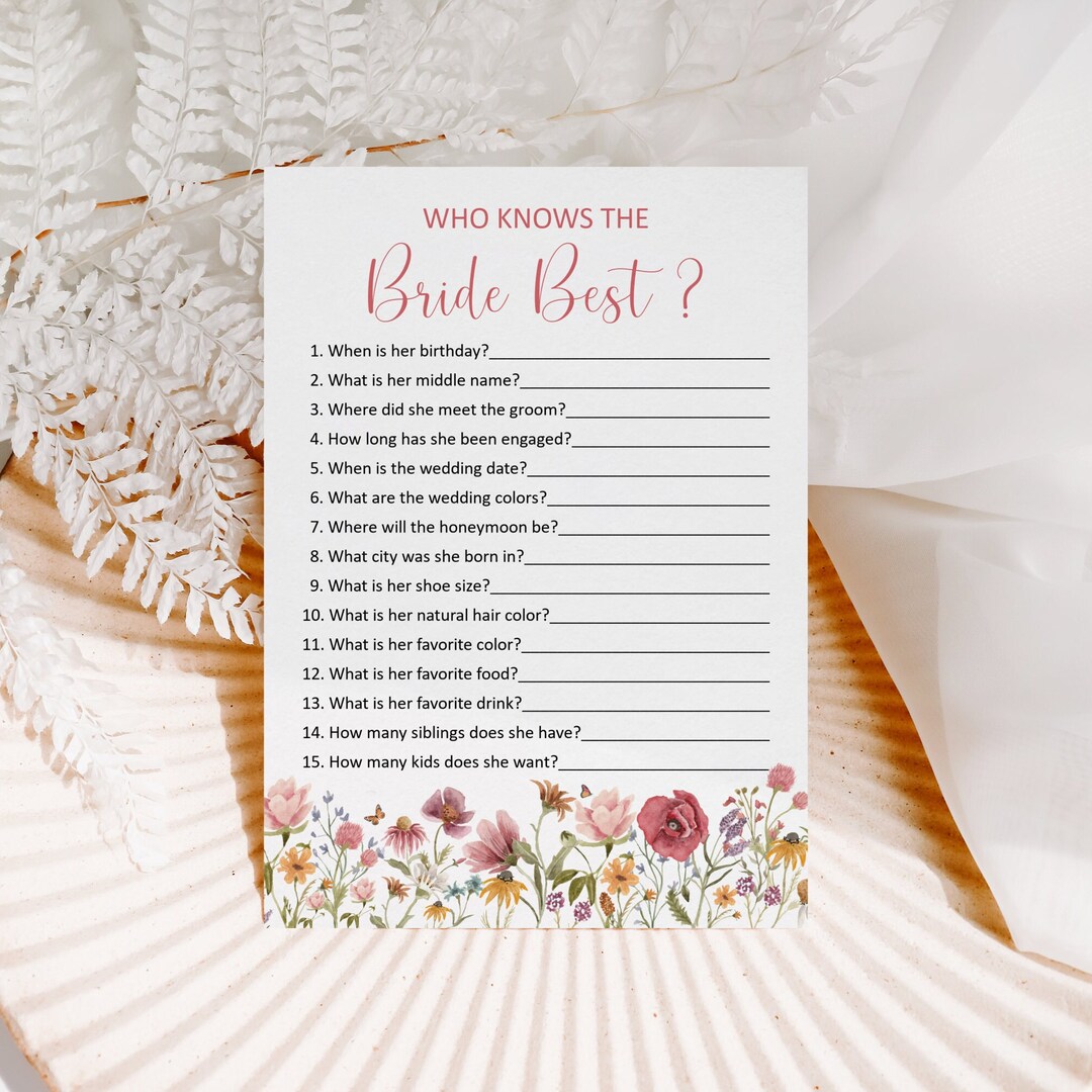 Who Knows the Bride Best Game Wildflower Bridal Shower Garden Tea ...