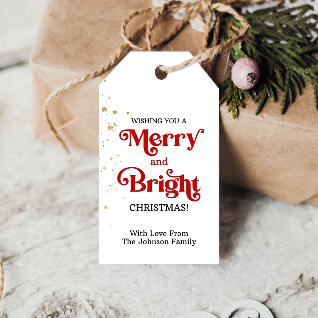 Editable Wishing You a Merry and Bright Christmas Gift Tag Modern ...