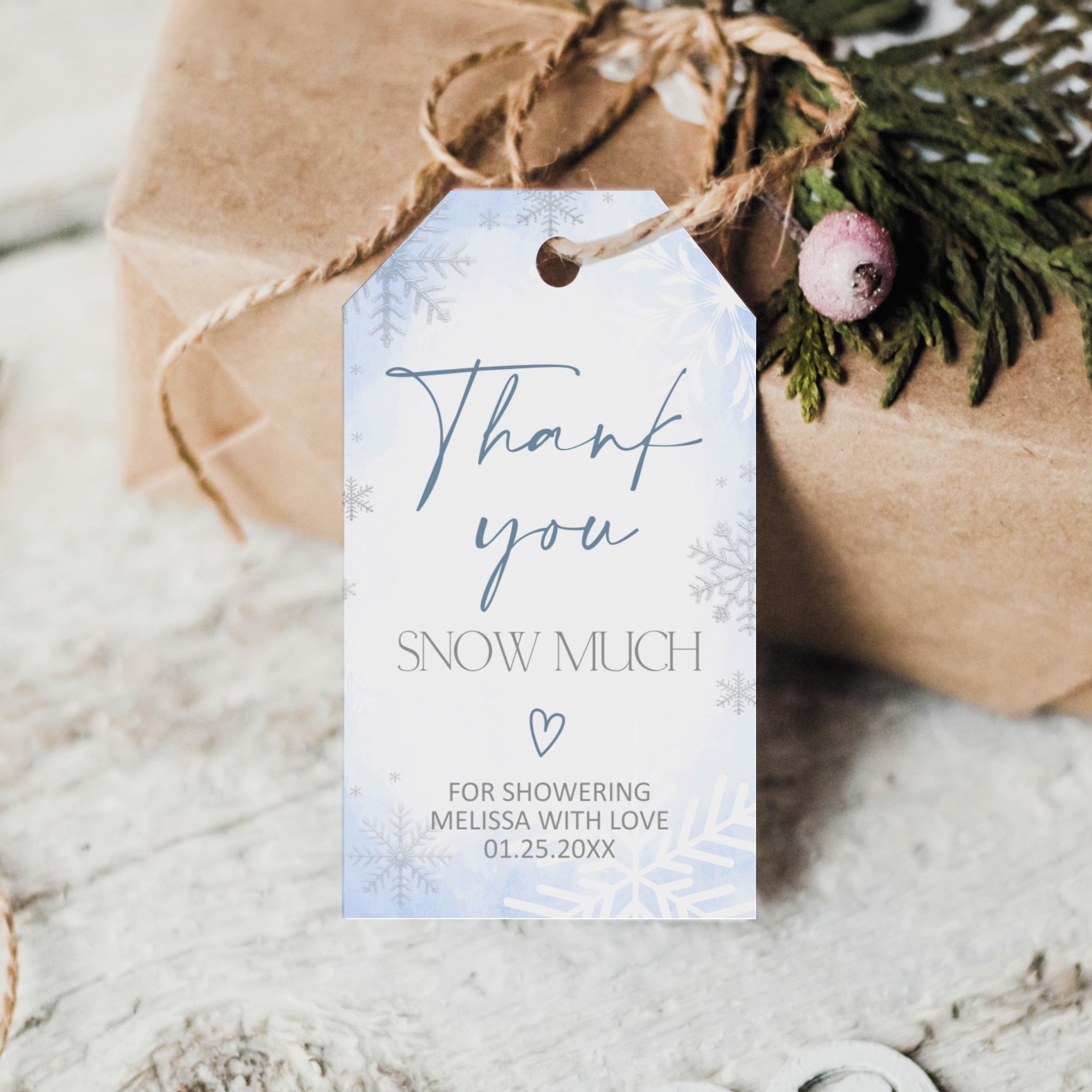 Editable Winter Baby Shower Thank You Tag Template Blue Snowflake Baby ...