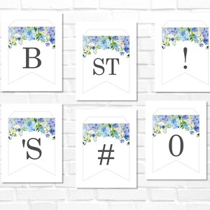 Blue Floral Printable Banner Alphabet A-Z & Numbers Hydrangea Boho ...