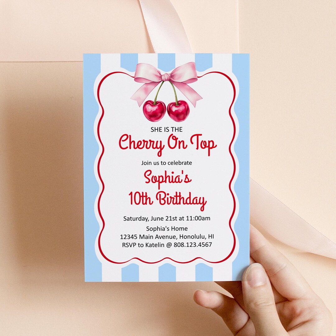Editable Cherry Birthday Invitation She is the Cherry on Top Birthday ...