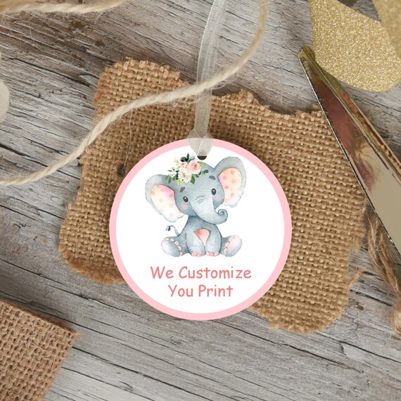 Pink Elephant Favor Tags Custom Favor Stickers Cupcake Toppers Thank ...