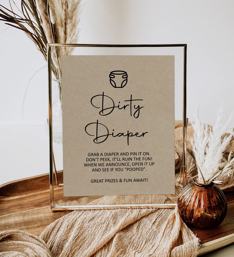 Dirty Diaper Game Minimalist Baby Shower Game Rustic Kraft Baby Shower ...