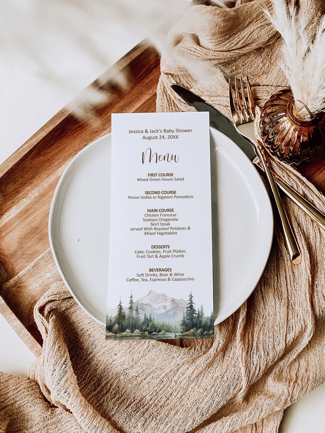 Editable Forest Mountain Menu Template Wedding Menu Adventure Baby ...