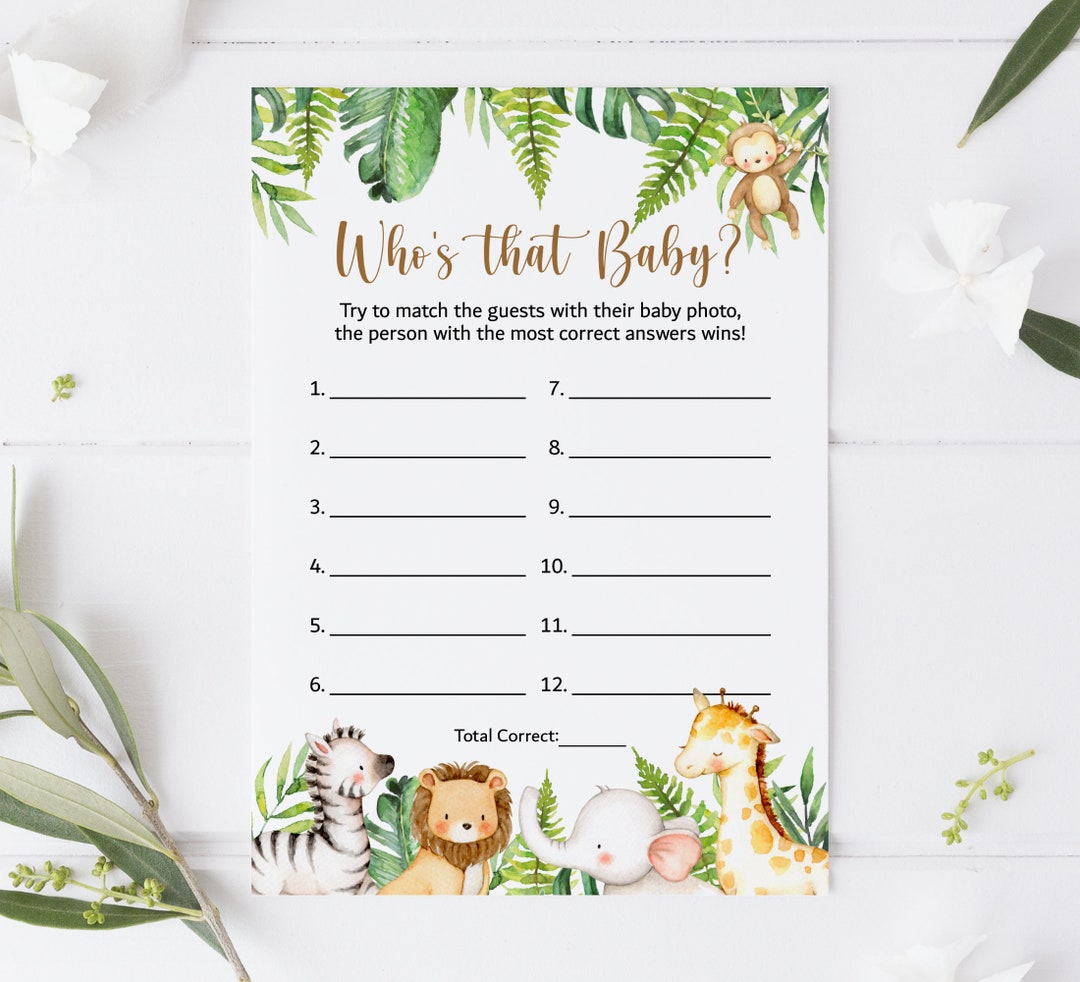 Jungle Animals Safari Baby Shower Guess Baby Picture Game Printable ...