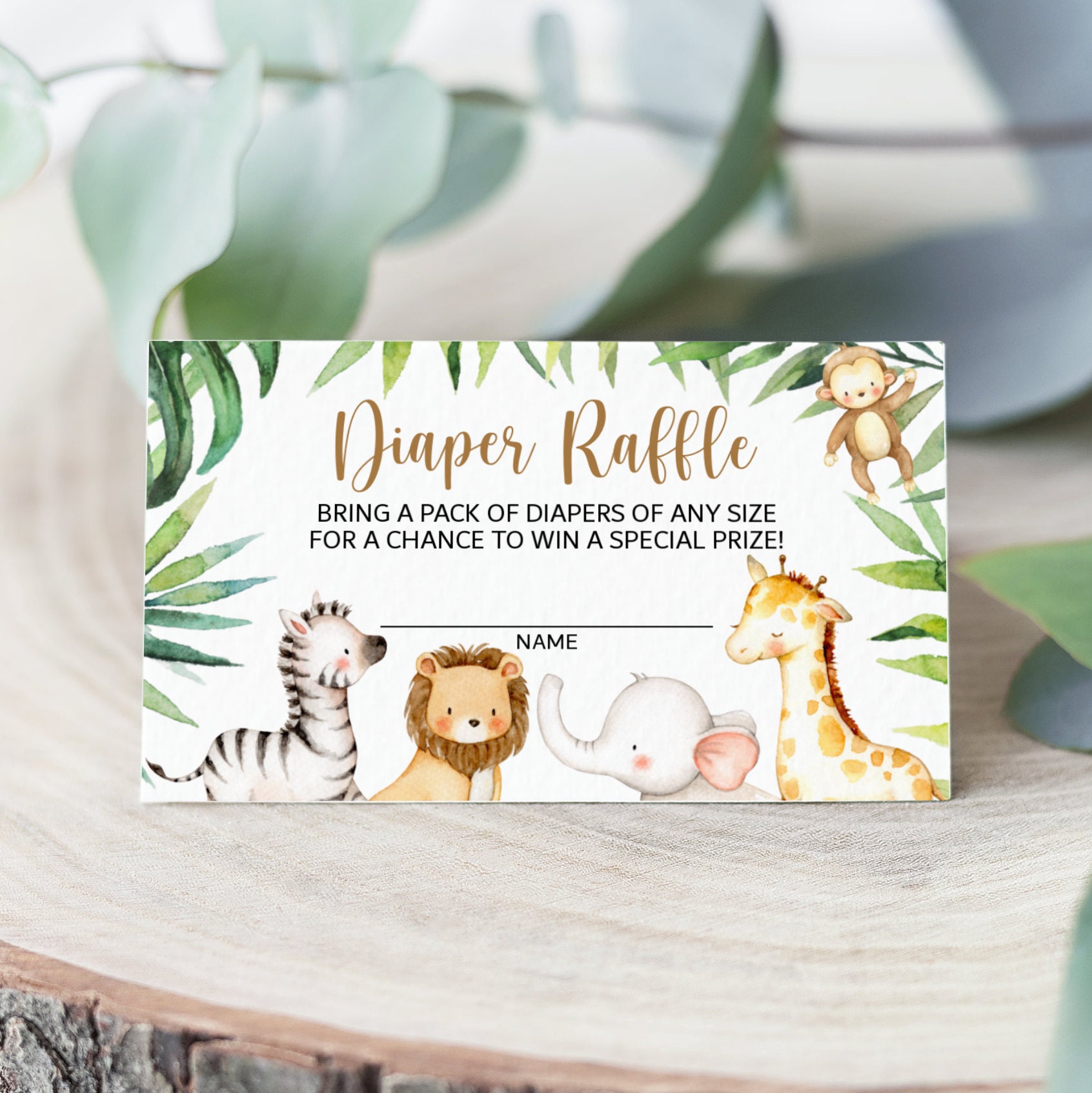 Diaper Raffle Tickets and Sign Jungle Baby Shower Game Jungle Animals ...