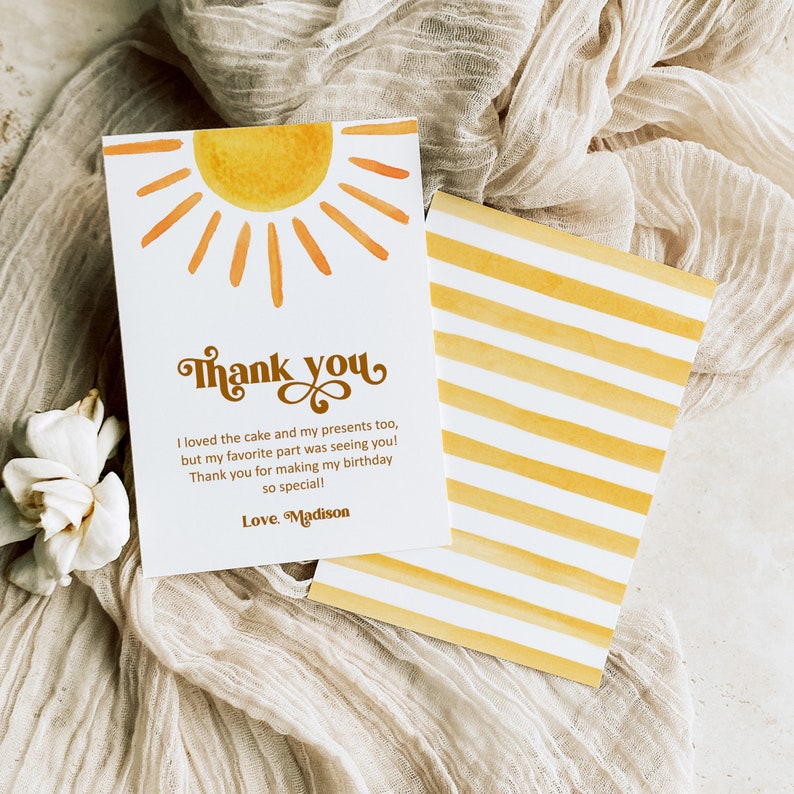 Editable Sun Thank You Card Template Boho Sunshine Baby Shower Birthday ...