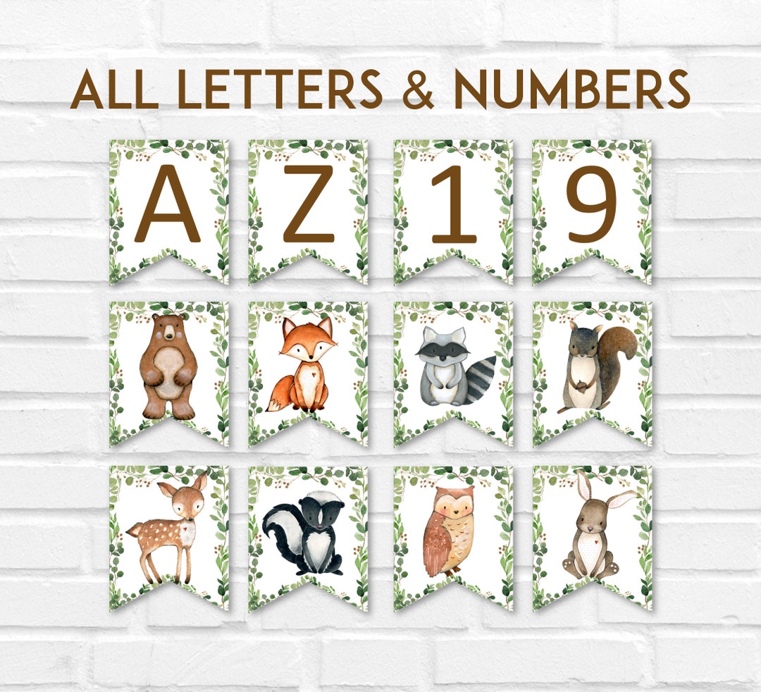 Woodland Animals Banner Greenery Woodland Baby Shower Banner Woodland ...