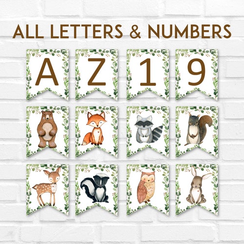 Printable Woodland Animals Banner Greenery Birthday Baby - Etsy