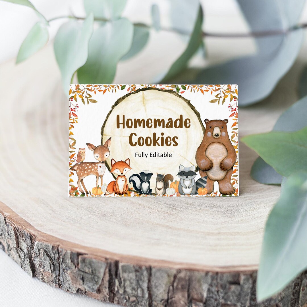 Fall Woodland Editable Buffet Food Card Food Label Table Tent Card Food ...