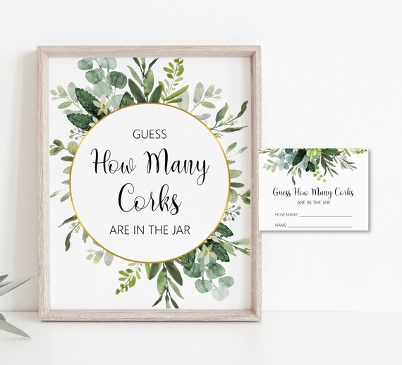 Guess How Many Corks Game Eucalyptus Greenery Bridal Shower Game ...
