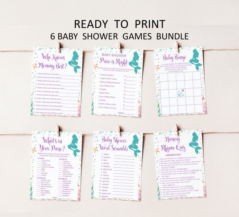 Mermaid Baby Shower Games Bundle Printable Under the Sea Baby Shower ...