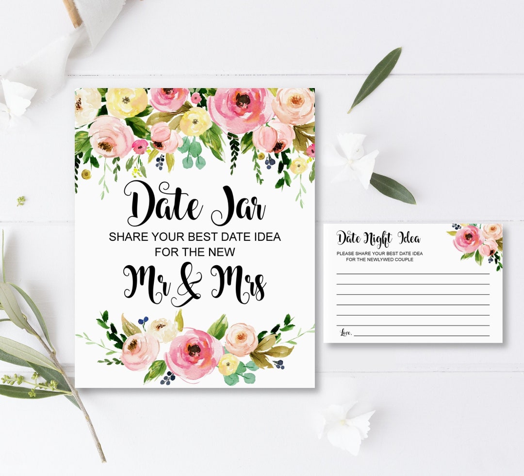 Date Jar Sign and Cards Date Night Ideas Card Printable Spring Bridal ...