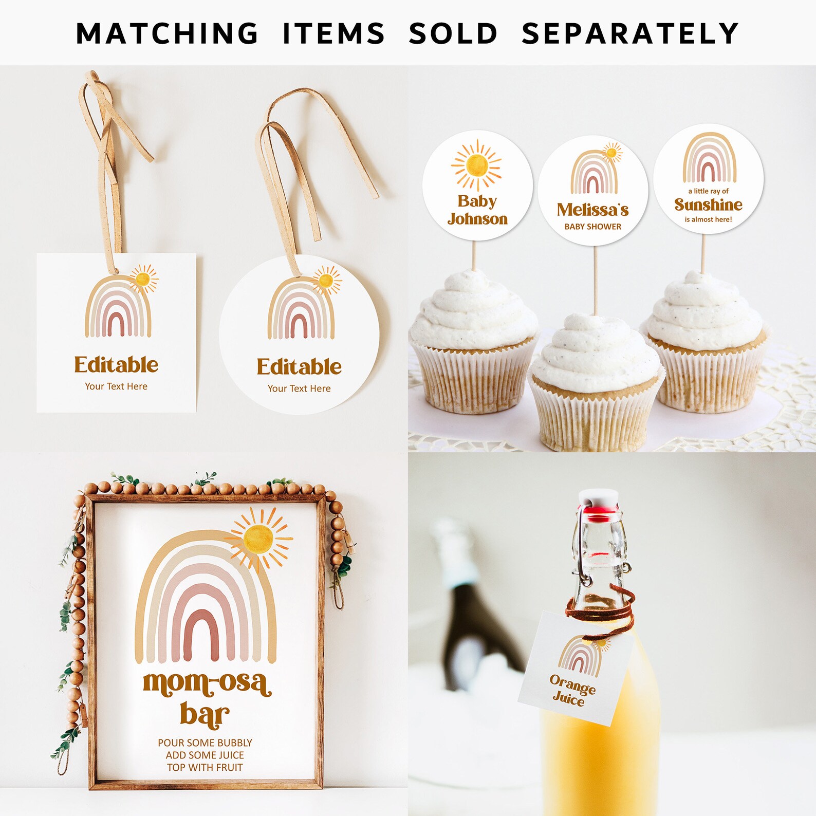 Editable Sunshine Rainbow Table Number Boho Party Baby Shower ...