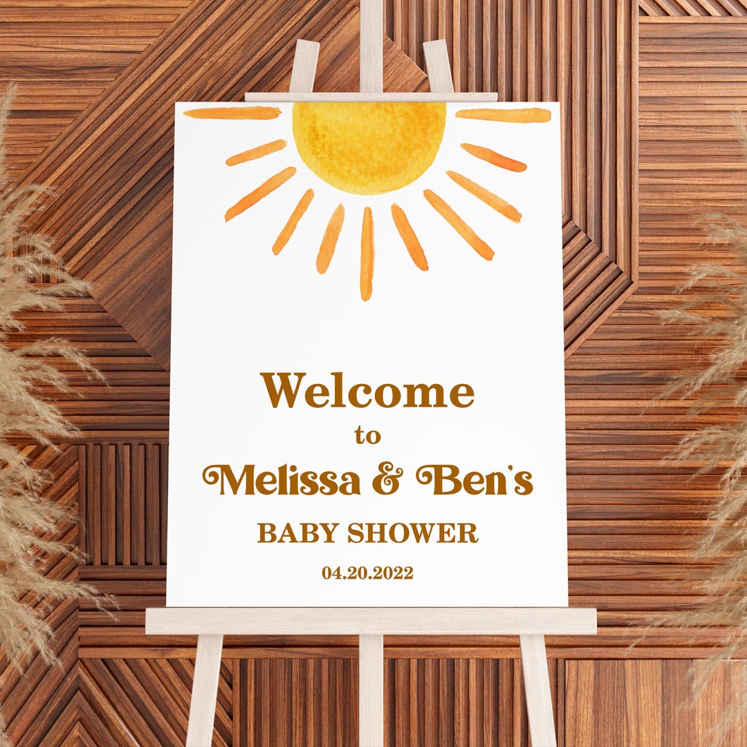 Editable Sun Baby Shower Welcome Sign Boho Sunshine Baby Shower Here ...