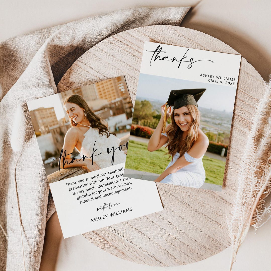 Editable Photo Graduation Thank You Card Grad Thank You Postcard ...