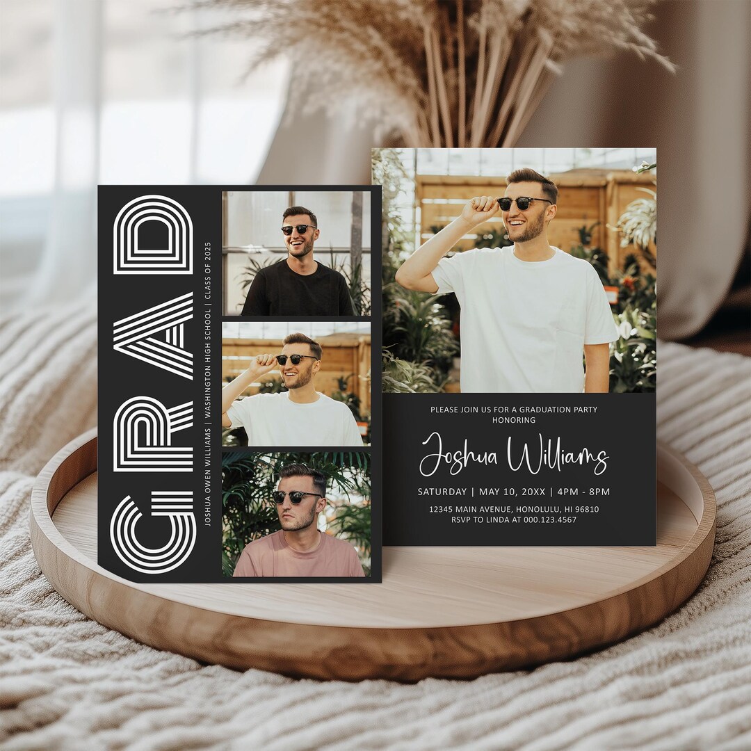 Editable Graduation Announcement Bold Modern Graduation Invitation Boy ...