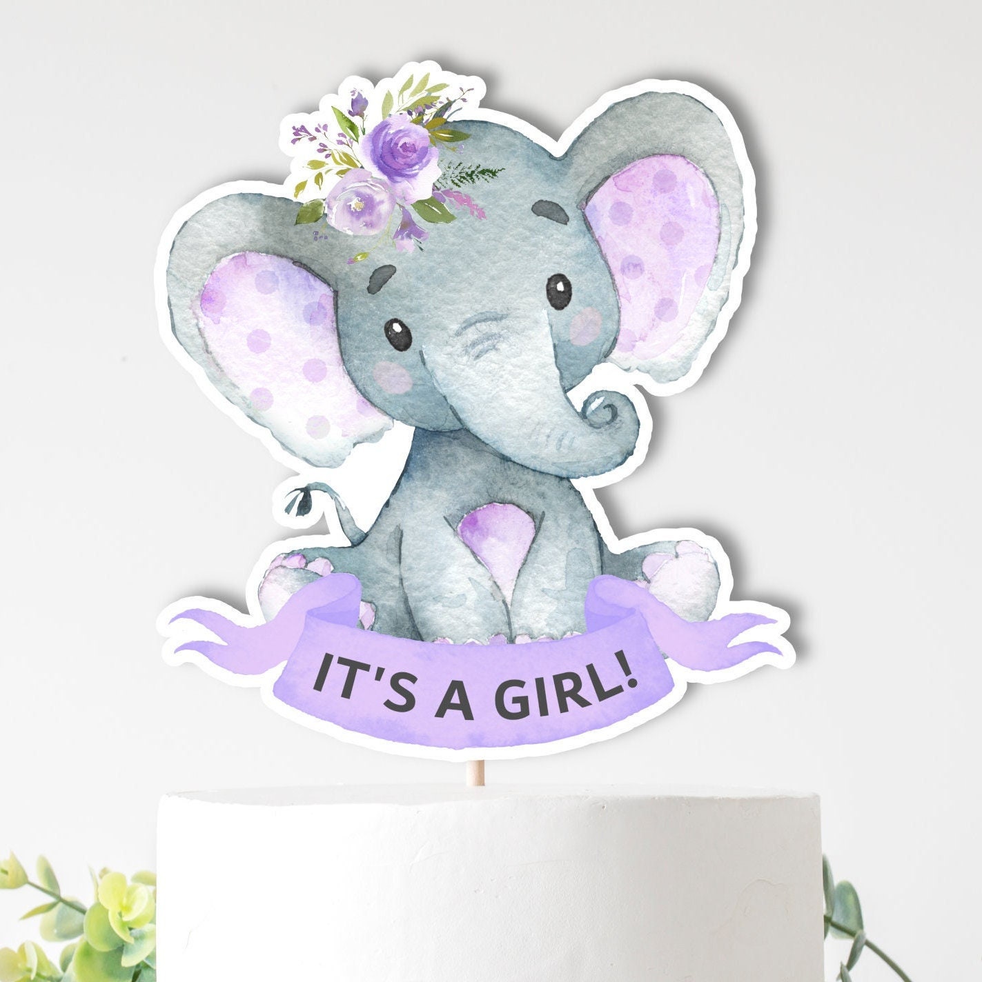 PRINTABLE Elephant Centerpieces Purple Elephant Baby Shower Cake Topper ...