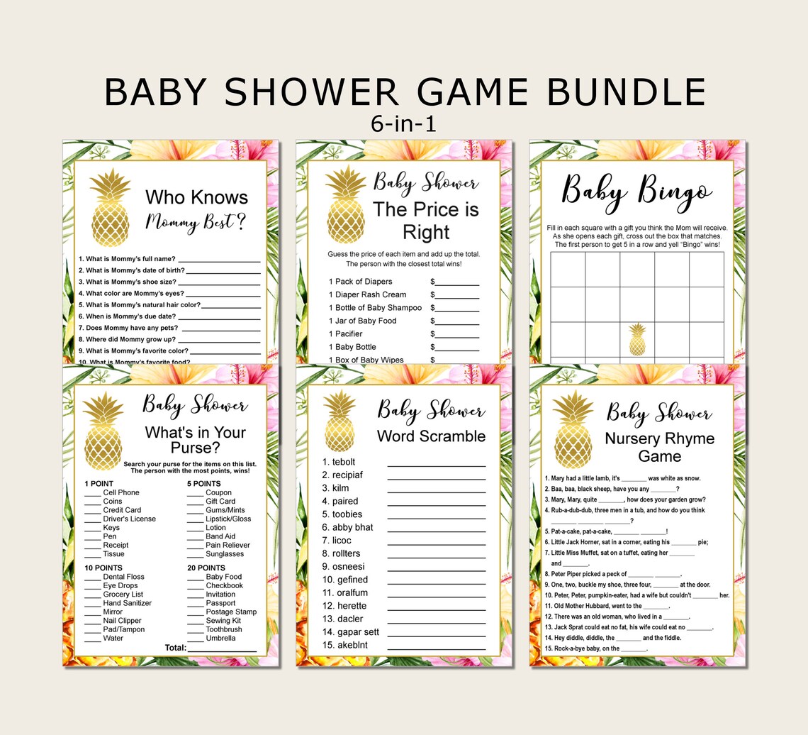 Tropical Baby Shower Game Bundle Printable Gender Neutral | Etsy