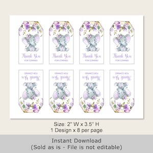 Elephant Baby Shower Thank You Tags Favor Tags Gift Tags Purple ...