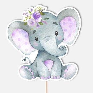 PRINTABLE Elephant Centerpieces Purple Elephant Cake Topper Elephant ...