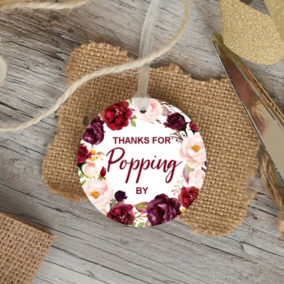 Burgundy Thanks For Popping By Stickers Favor Tags Popcorn Labels 