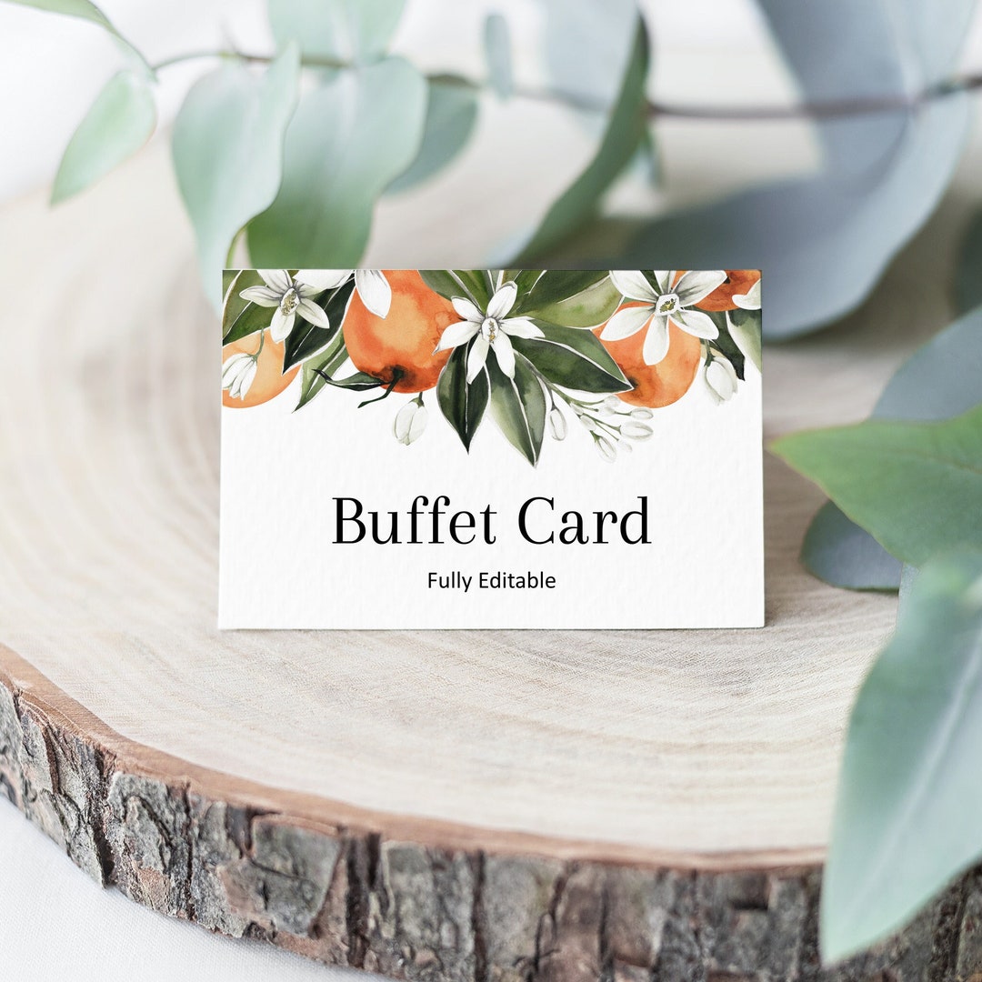 Orange Citrus Editable Buffet Food Card Food Label Table Tent Card Food ...