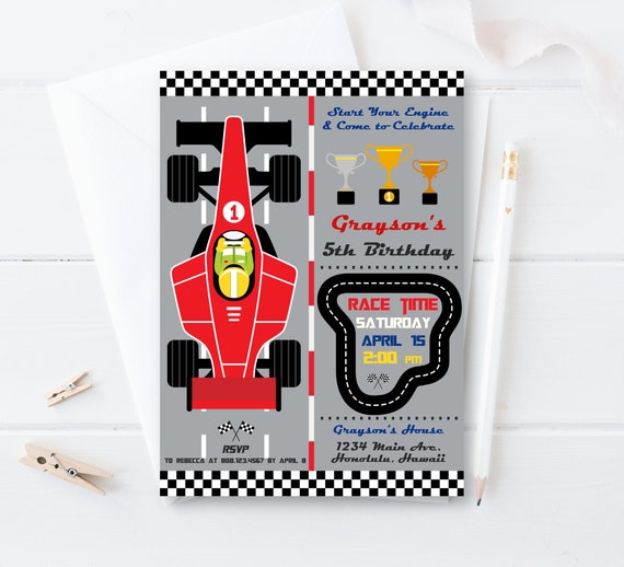 Race Car Birthday Invitation Racing Formula 1 Boy Birthday F1 Party ...