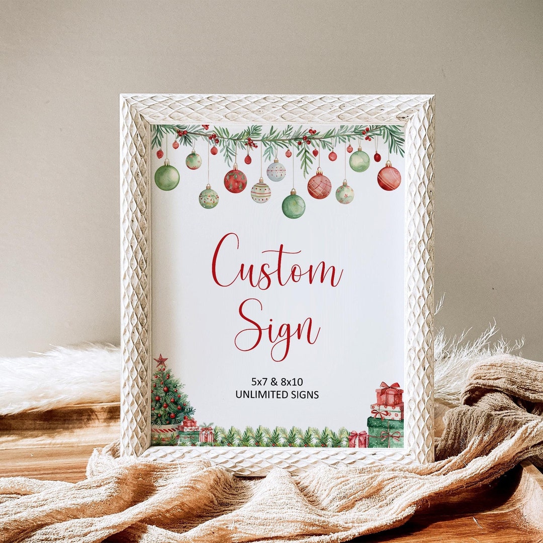 Editable Christmas Party Custom Sign Classic Red and Green Christmas ...