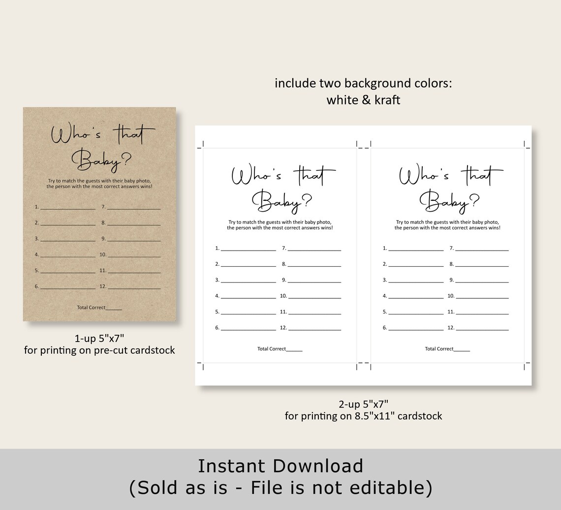 Who's That Baby Picture Game Baby Shower Game Printable - Etsy